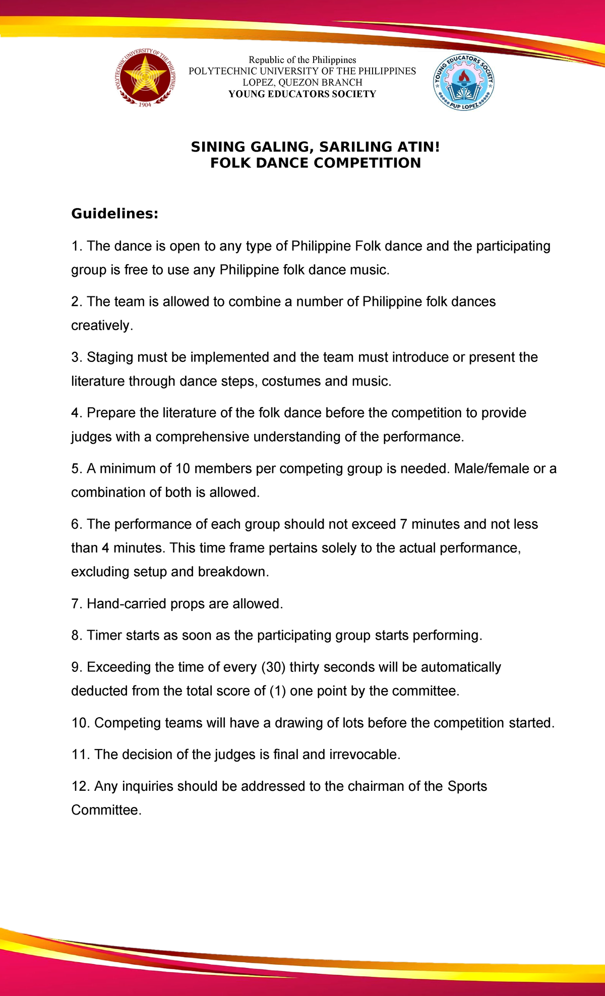 Guidelines and Criteria for Judging- Folk Dance Competition - Republic ...