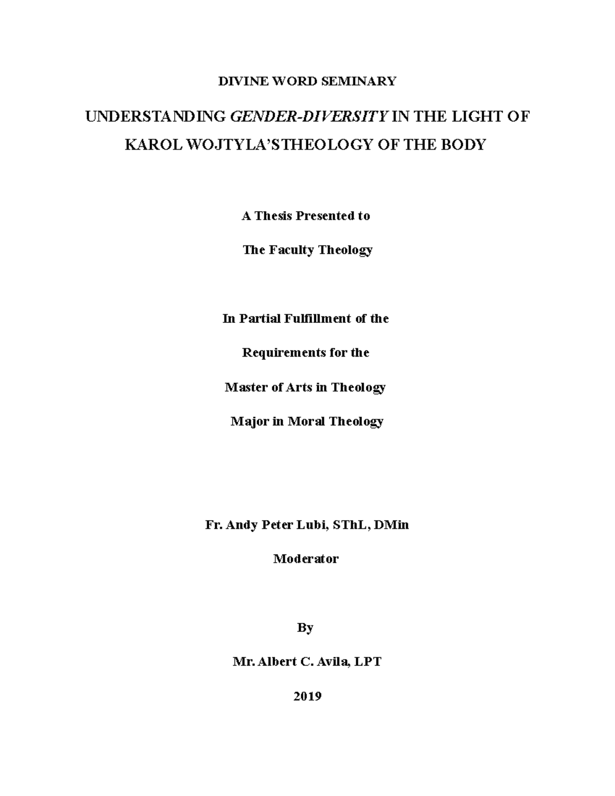 Chap 1 edited - none - DIVINE WORD SEMINARY UNDERSTANDING GENDER ...