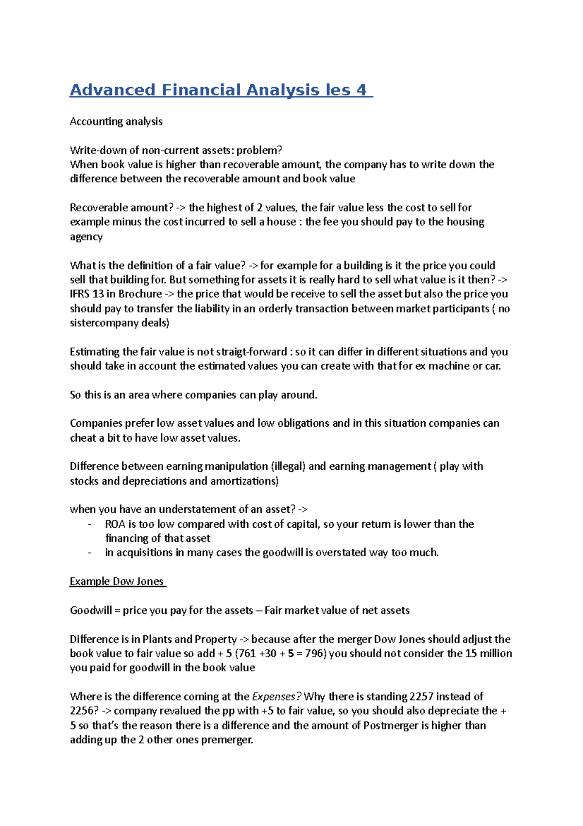 Advanced Financial Analysis les 4 - But something for assets it is ...