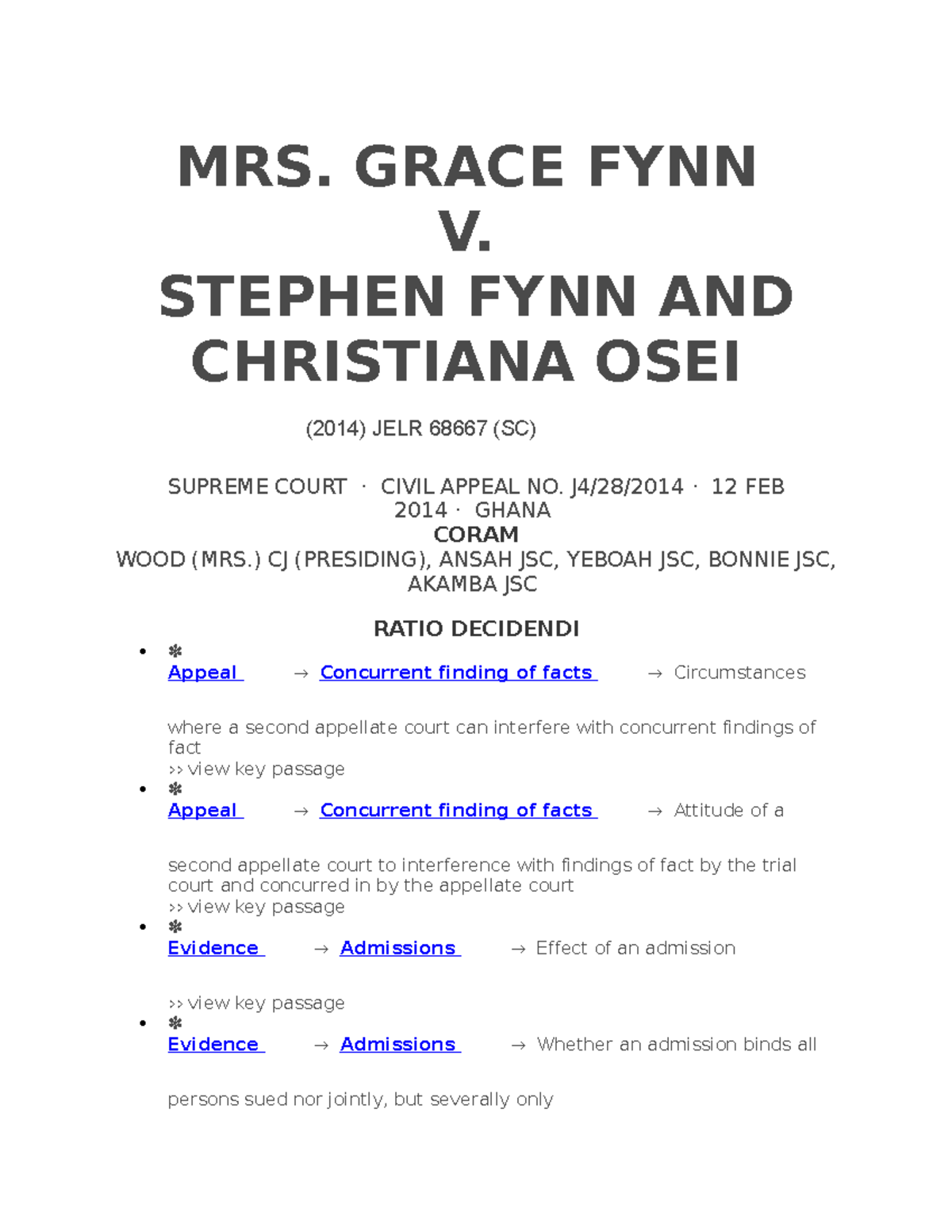 FYNN V FYNN - Law - MRS. GRACE FYNN V. STEPHEN FYNN AND CHRISTIANA OSEI ...