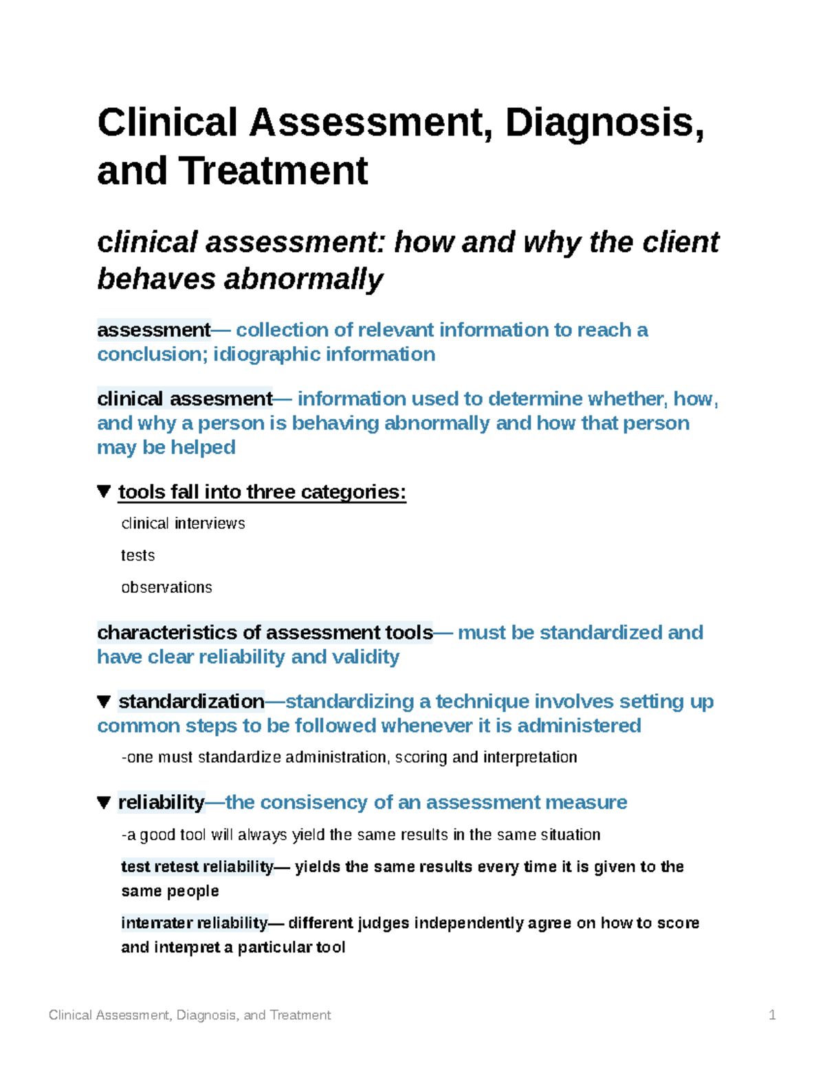 Clinical Assessment Diagnosis and Treatment - Clinical Assessment ...