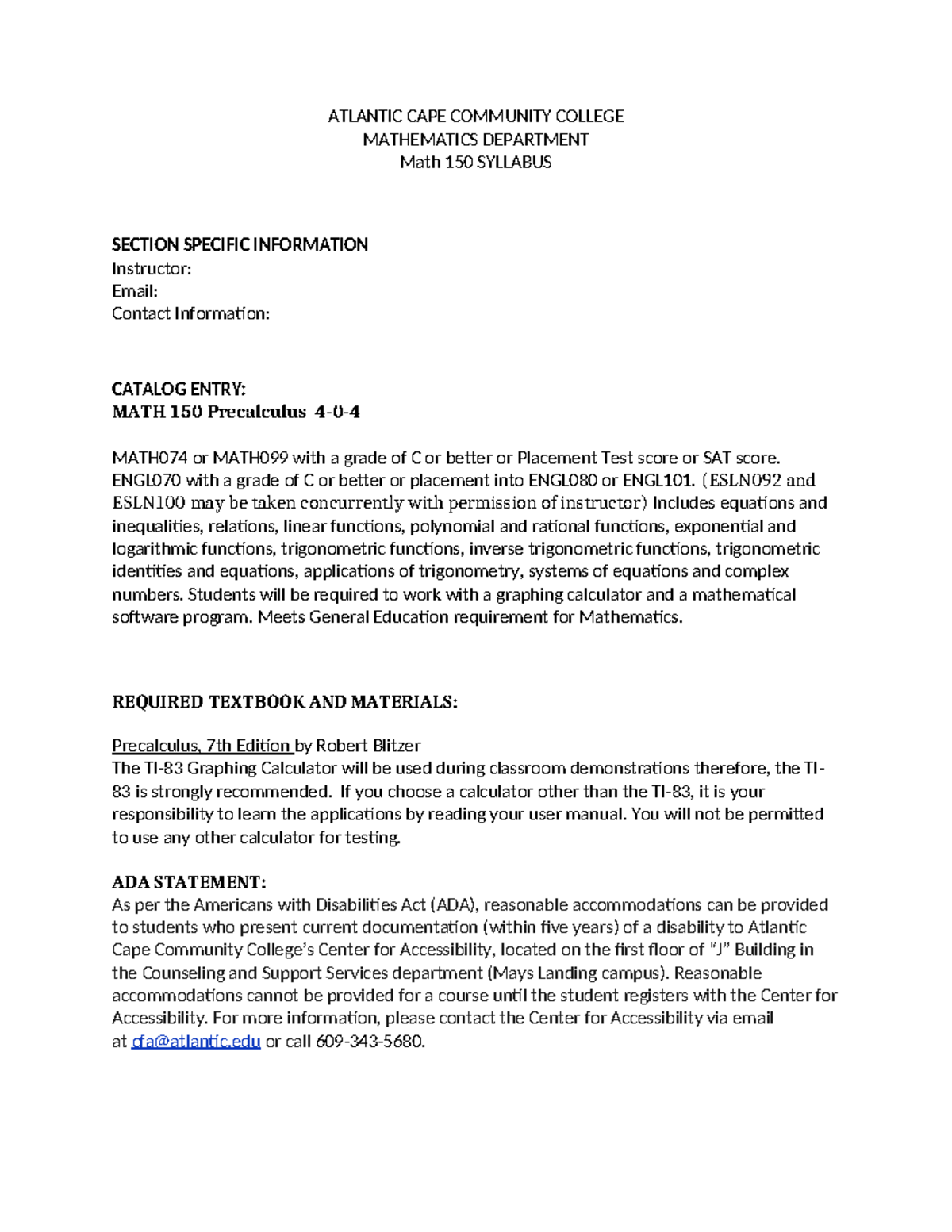 MATH-150 Syllabus - ATLANTIC CAPE COMMUNITY COLLEGE MATHEMATICS ...