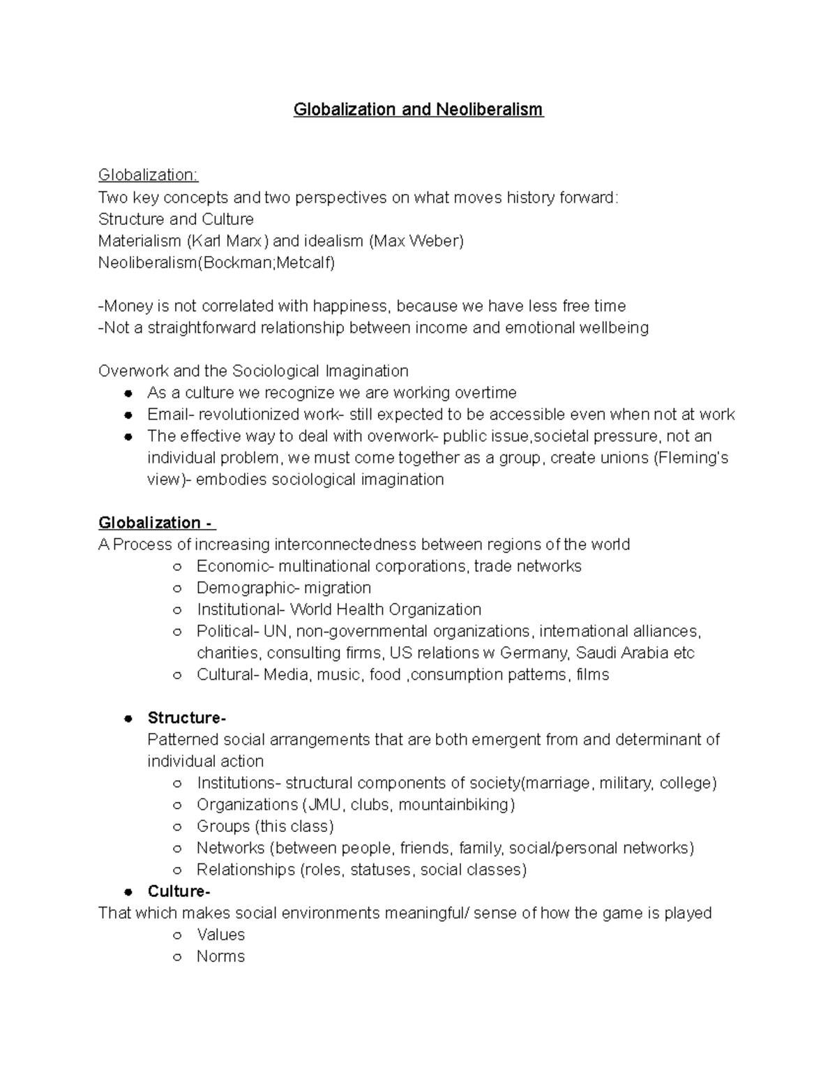 Soci 110 lecture notes - Globalization and Neoliberalism Globalization ...