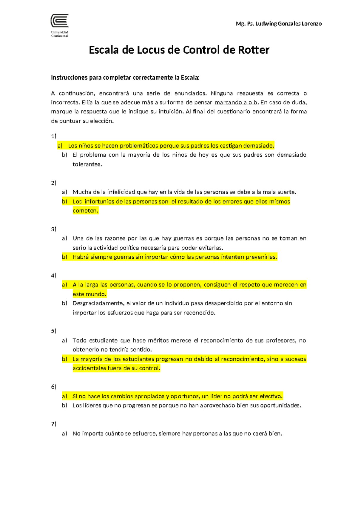 Escala de Locus de Control de Rotter - Escala de Locus de Control de ...