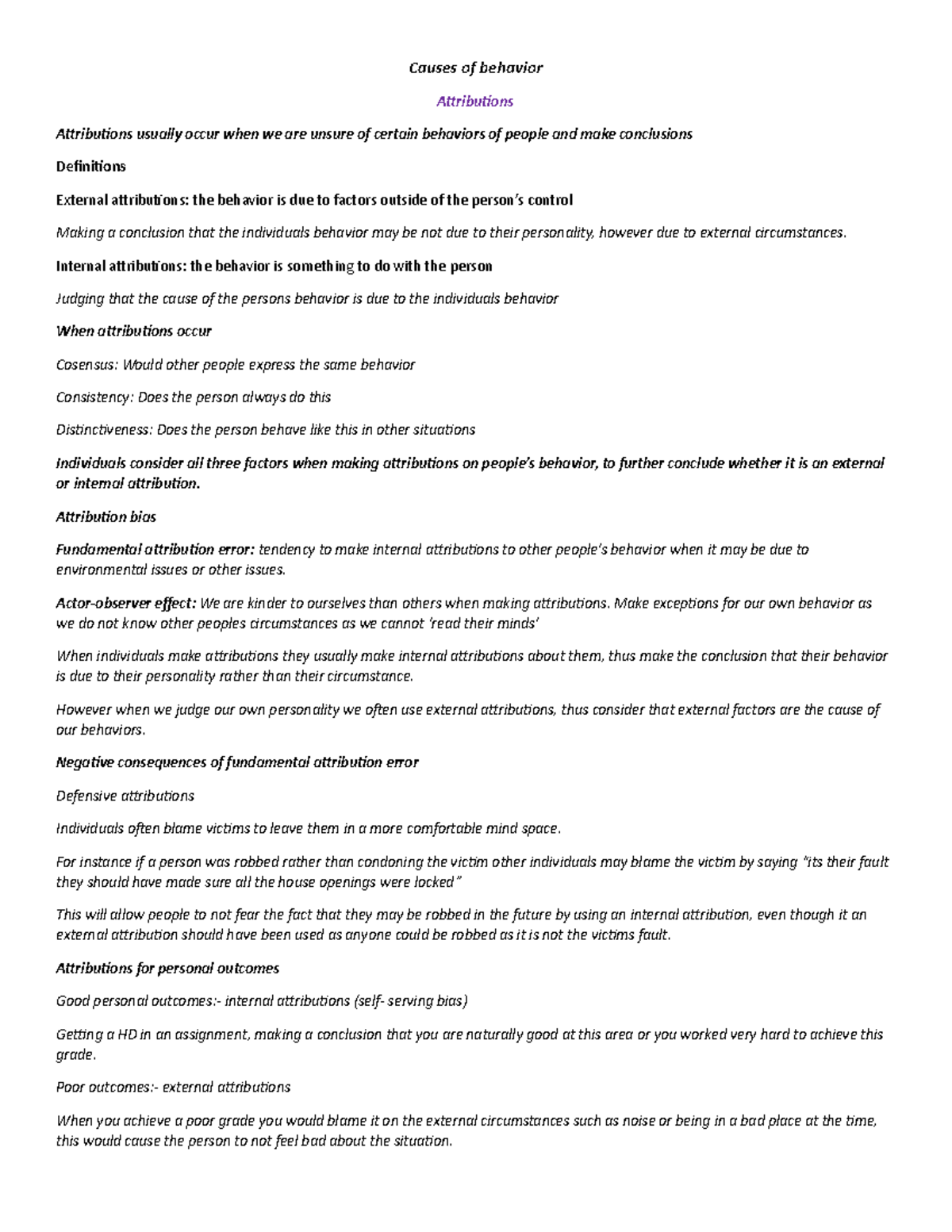 Causes Of Behavior - Summary - lecture 1, tutorial work 4 - Causes of ...