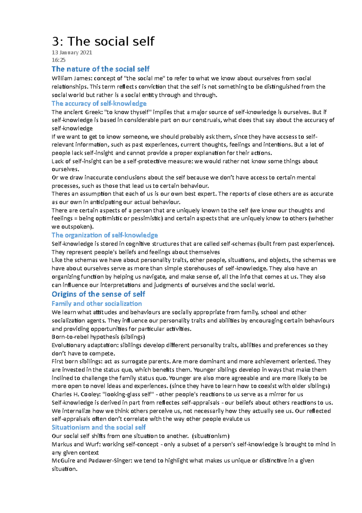 3 The social self - 3: The social self 13 January 2021 16: The nature ...