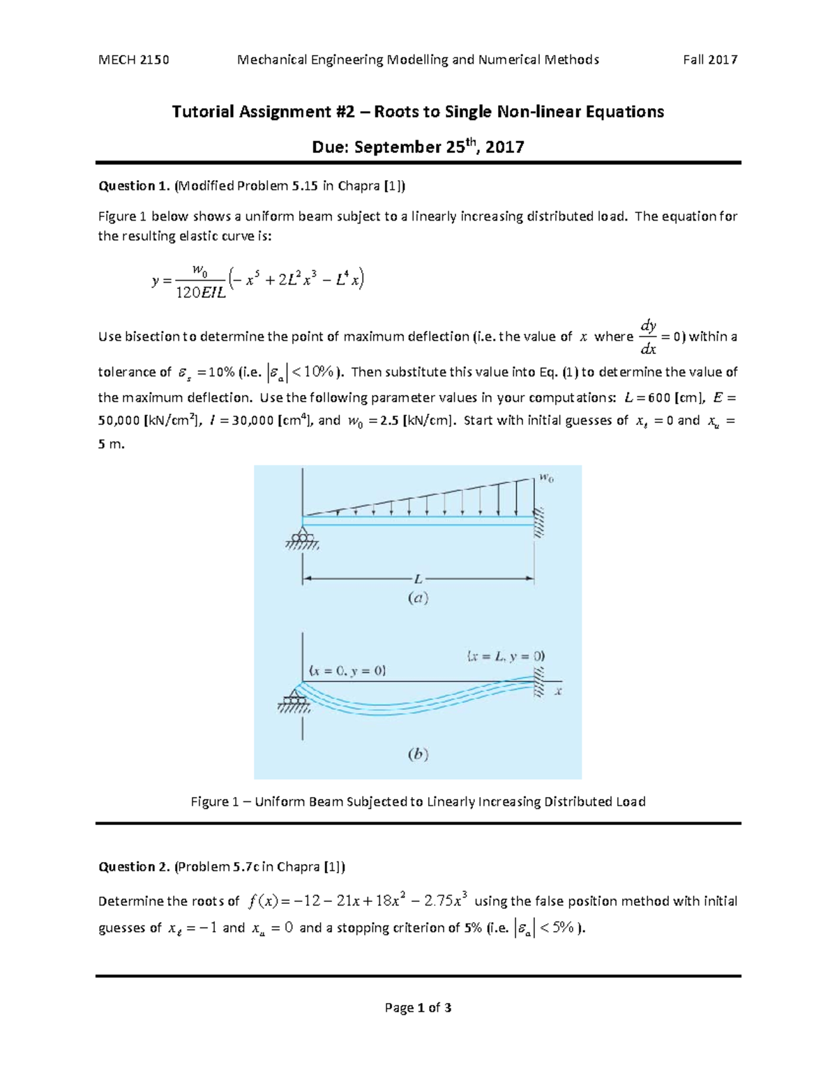 Tutorial Assignment 2 - MECH 2150 Mechanical Engineering Modelling and Numerical Methods - Studocu