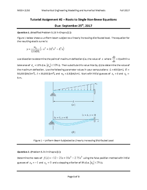 Tutorial Assignment 5 - MECH 2150 Mechanical Engineering Modelling and Numerical Methods - Studocu