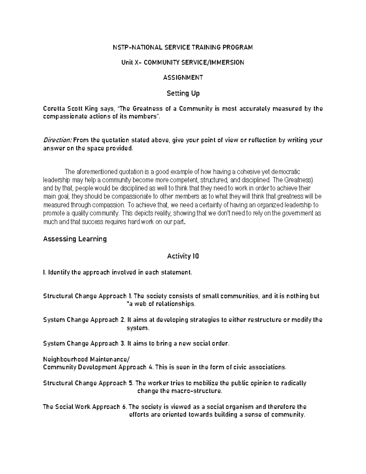 NSTP-UNIT10- Community Service - NSTP-NATIONAL SERVICE TRAINING PROGRAM ...