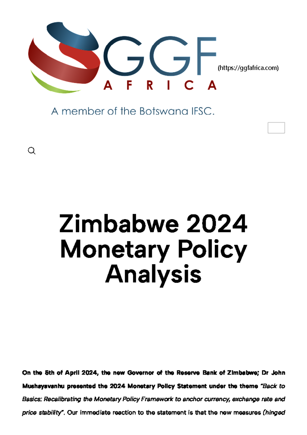 Zimbabwe 2024 Monetary Policy Analysis - GGF Africa - Zimbabwe 2024 ...