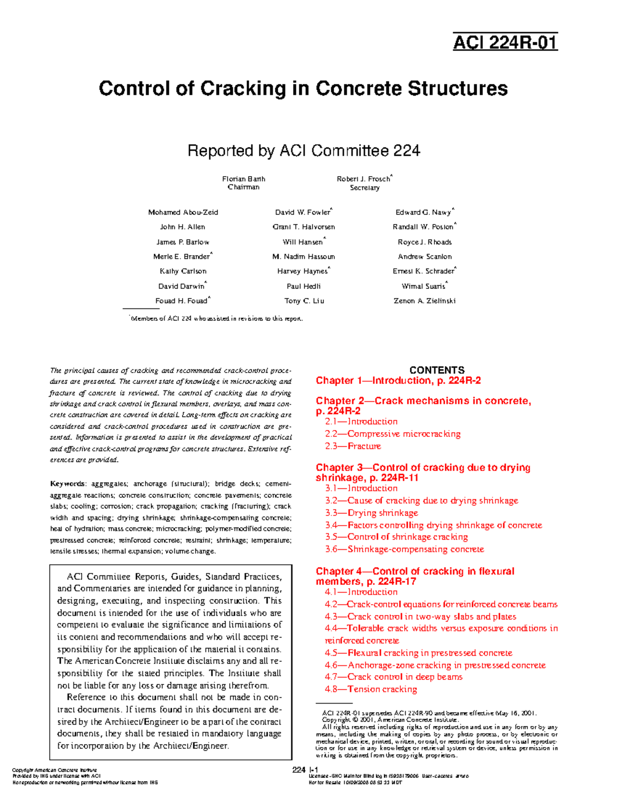 ACI 224R-01 Control of Cracking in Concrete Structures - Studocu