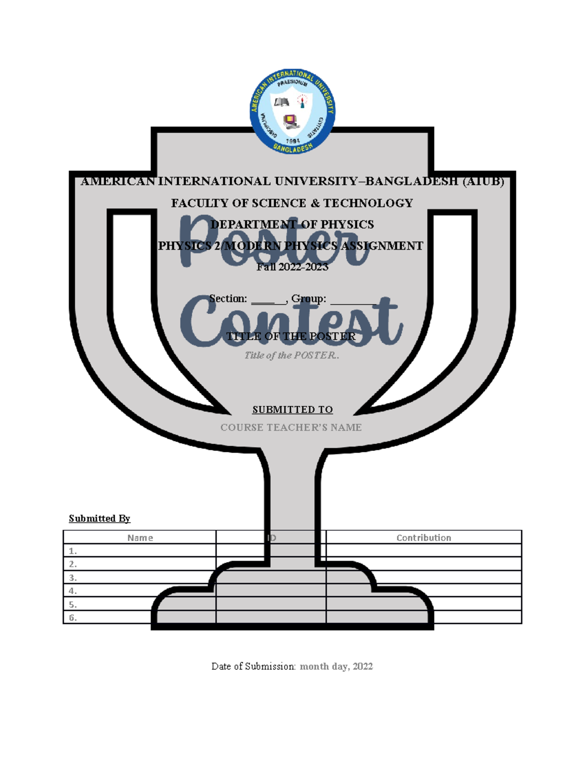 Front page and Outline for assignment (PHY-2) - AMERICAN INTERNATIONAL ...