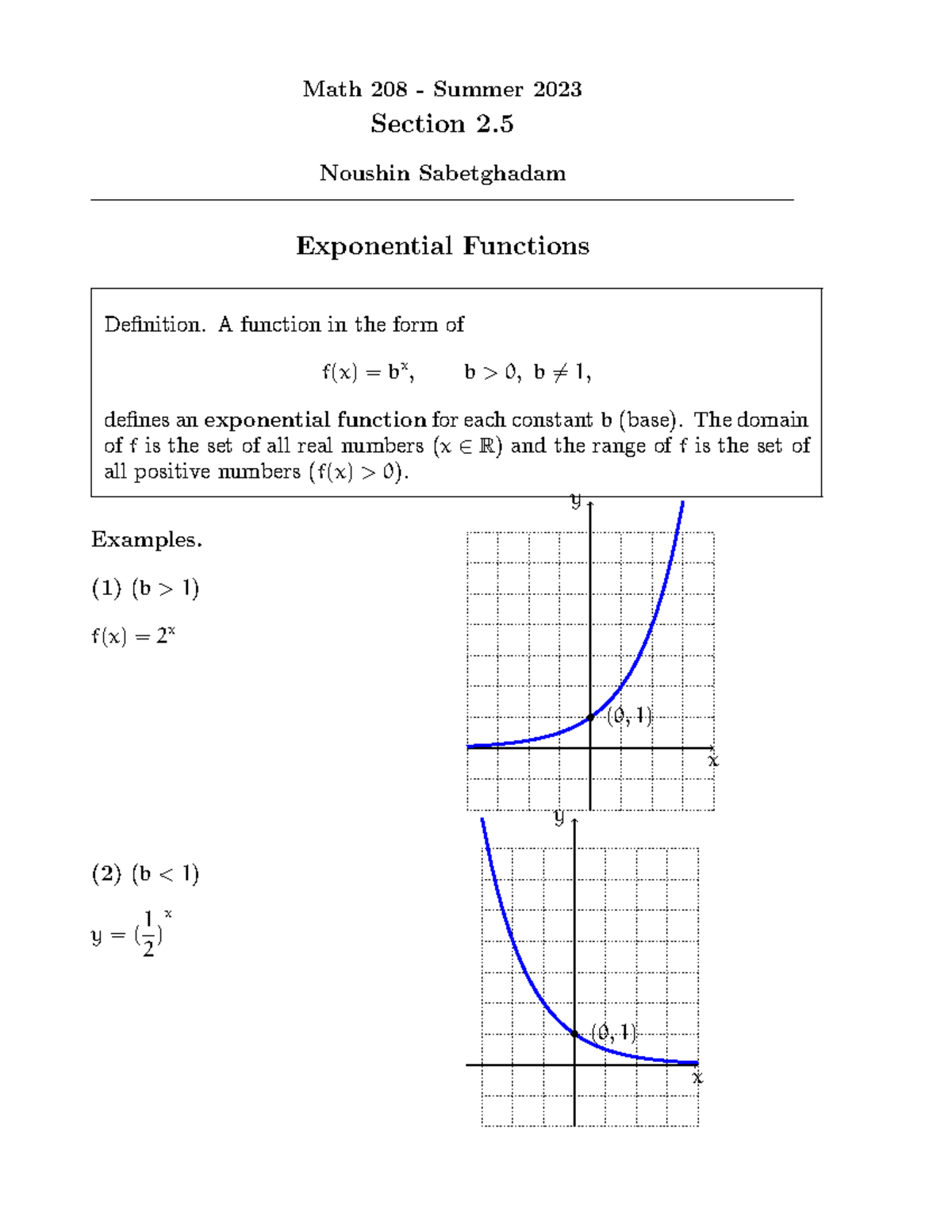Math208- exponential functions - Math 208 - Summer 2023 Section 2. Noushin Sabetghadam - Studocu