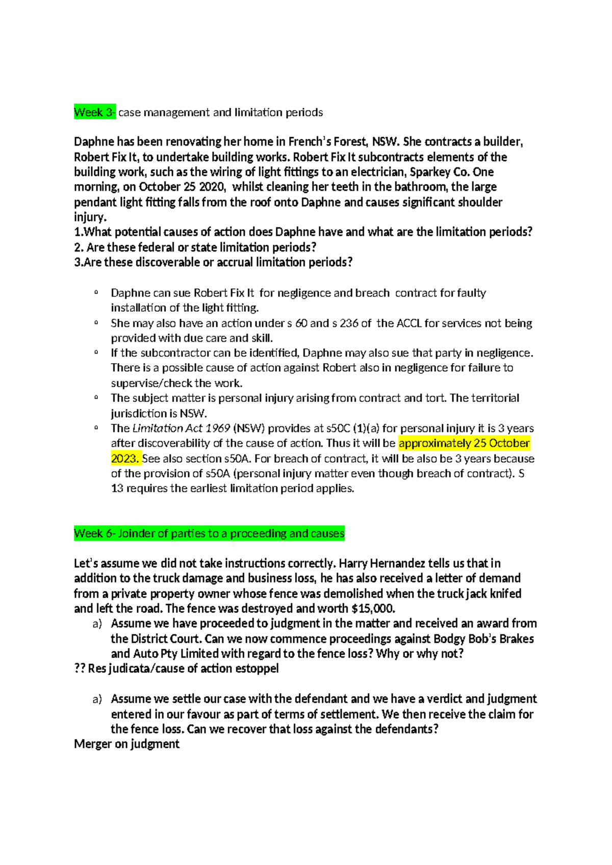 Civil procedure exam style questions - Week 3- case management and ...