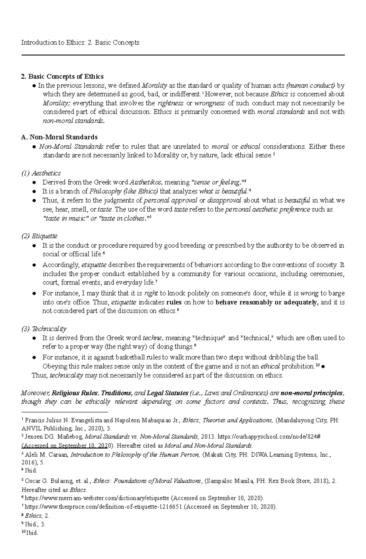 I. Introduction to Ethics Basic Concepts of Ethics - Introduction to ...