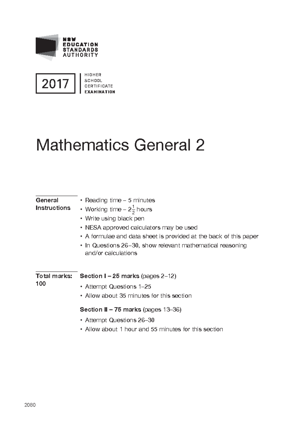2017 hsc maths general 2 - 2017 HIGHER S CHO OL CER T IFICAT E ...