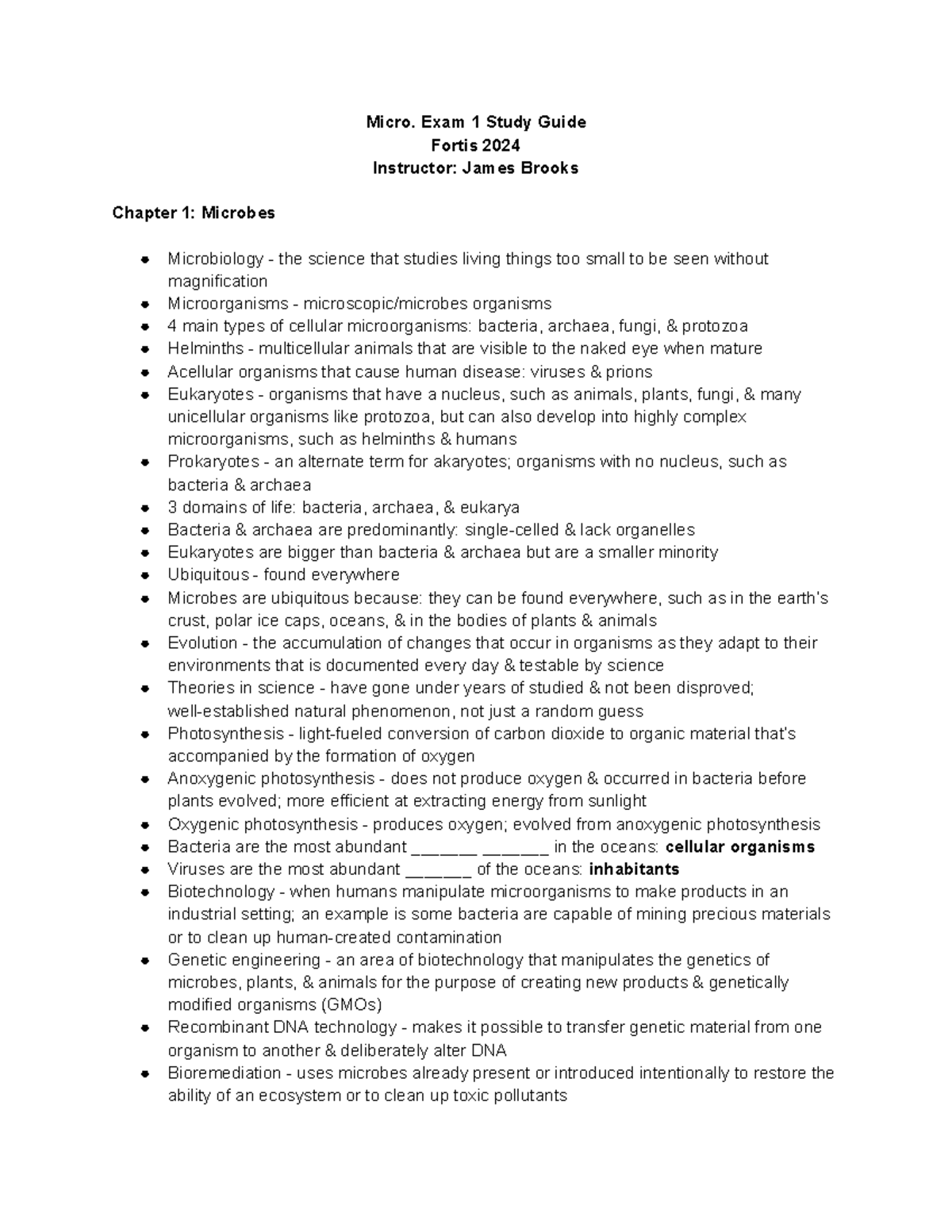Mirco. Exam 1 Study Guide - Micro. Exam 1 Study Guide Fortis 2024 ...