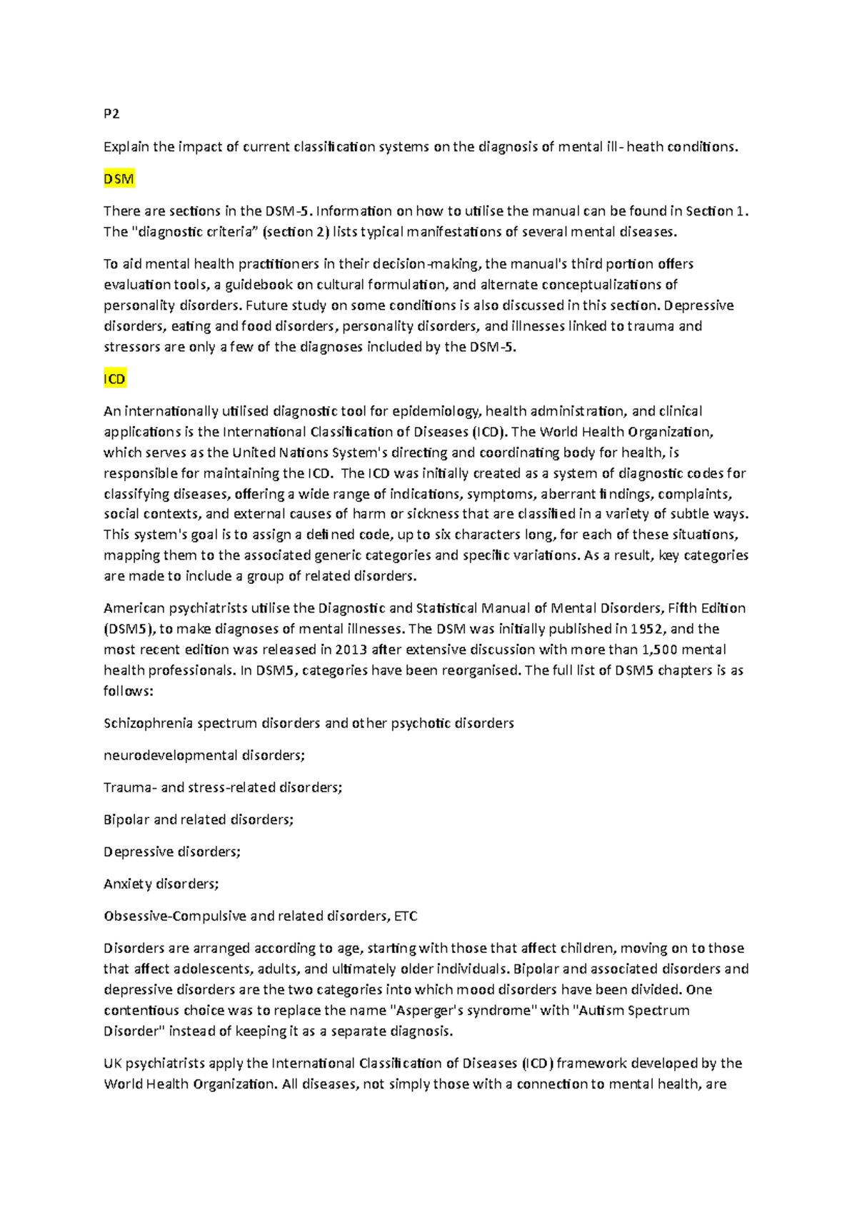 P2 unit 20 - mental health well being unit 20, health n social care - P ...