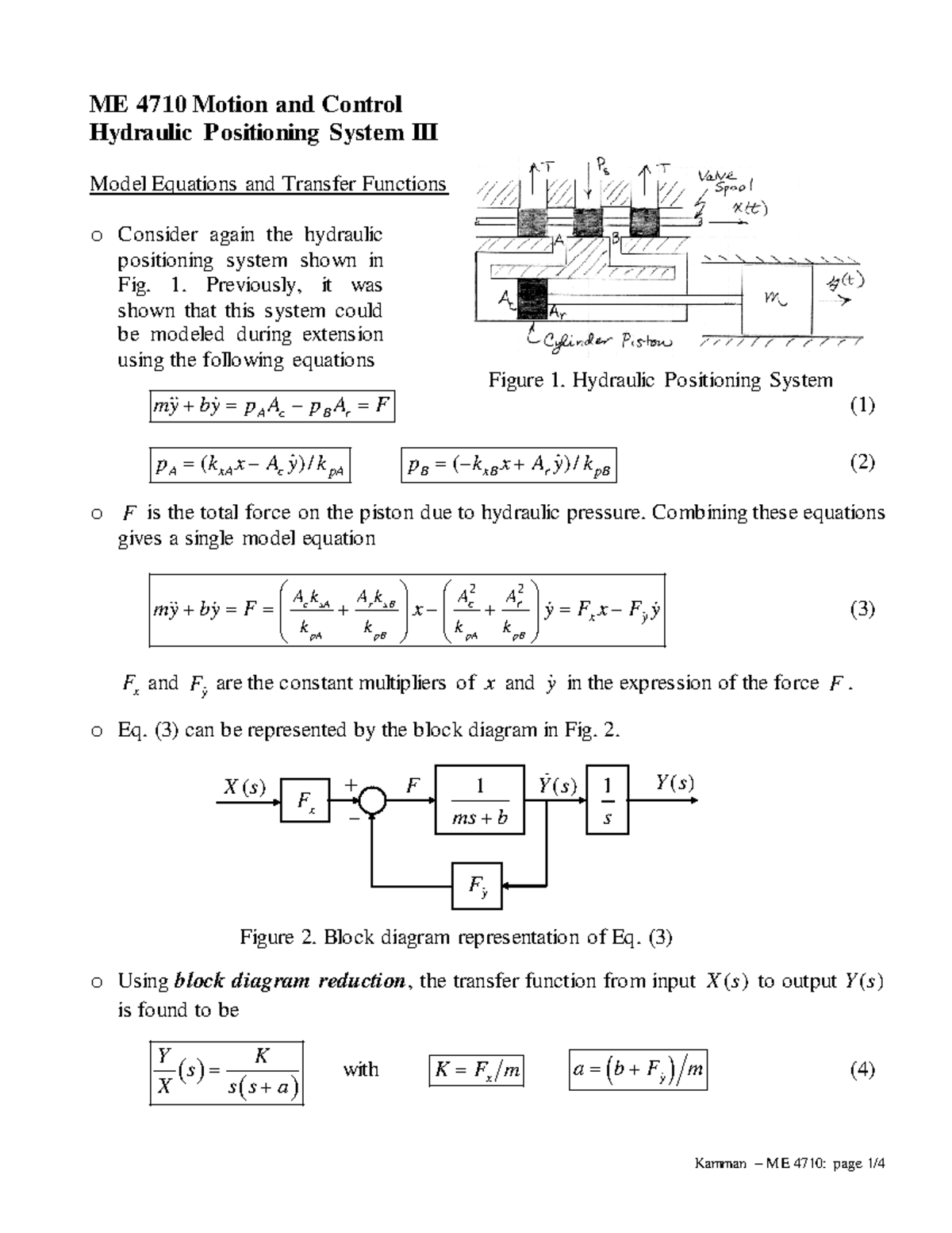 Lecture Notes Lecture 1 Motion And Control Me 4710 Me 4710 Motion And Control Hydraulic