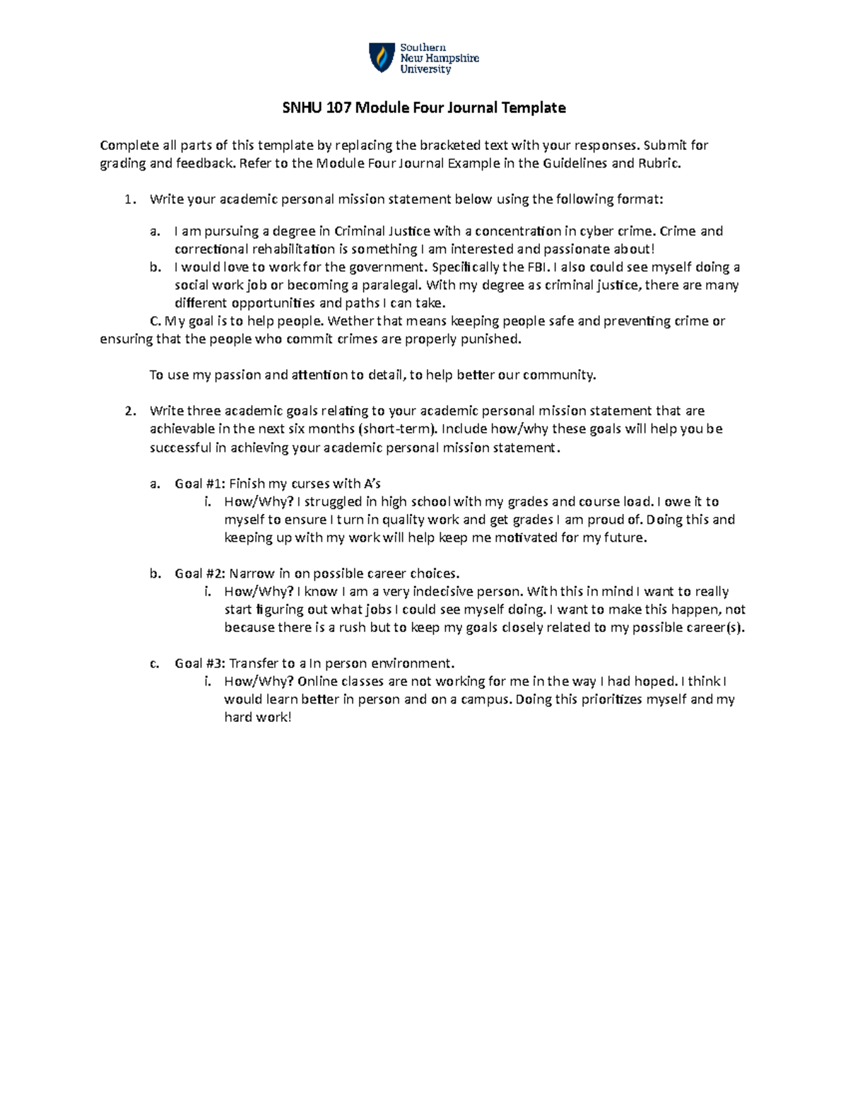 SNHU 107 Module Four Journal Template - SNHU 107 Module Four Journal ...