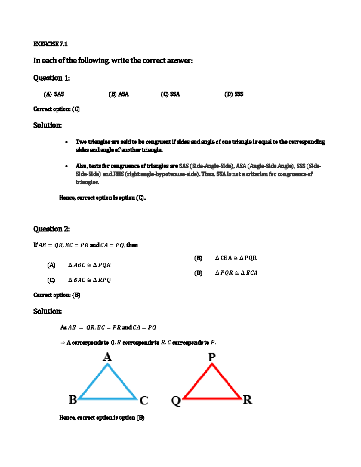 Mathematics Exempler Triangles Class 9 Questions and Their Solutions ...