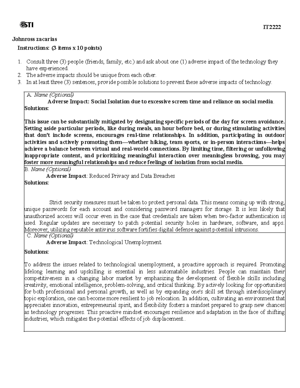 Rty - qwe - IT Johnross zacarias Instructions: (3 items x 10 points) 1. Consult three (3) people ...