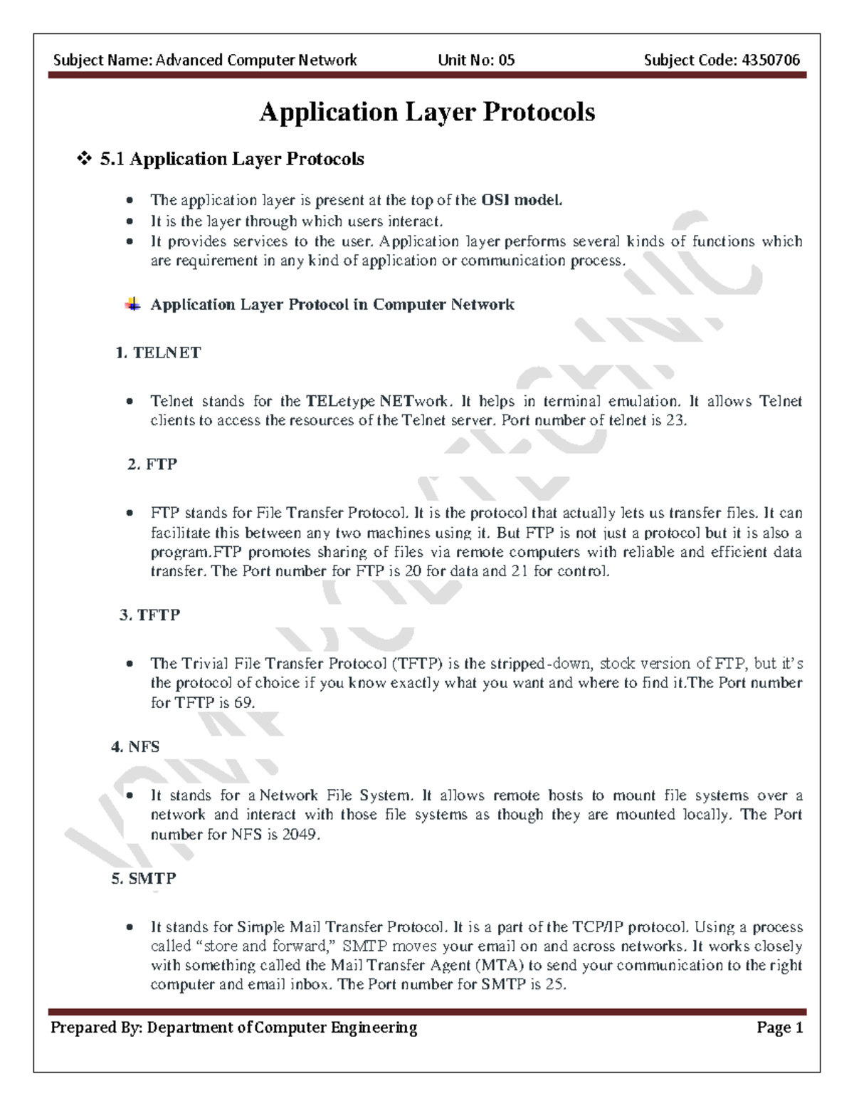 Acn-unit-5 - acn - Application Layer Protocols 5 Application Layer Protocols The application ...