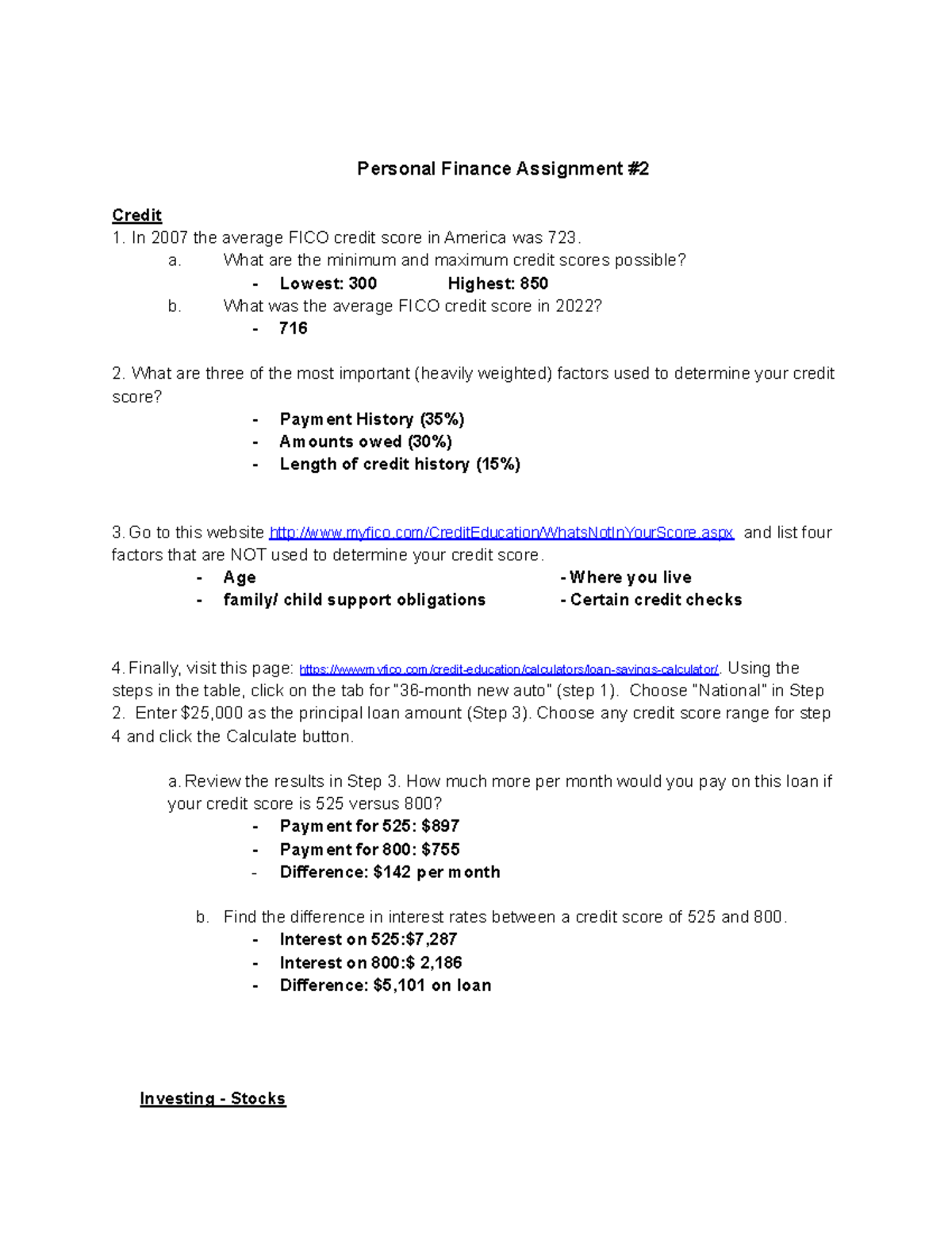 Personal Finance #2 - a. What are the minimum and maximum credit scores ...