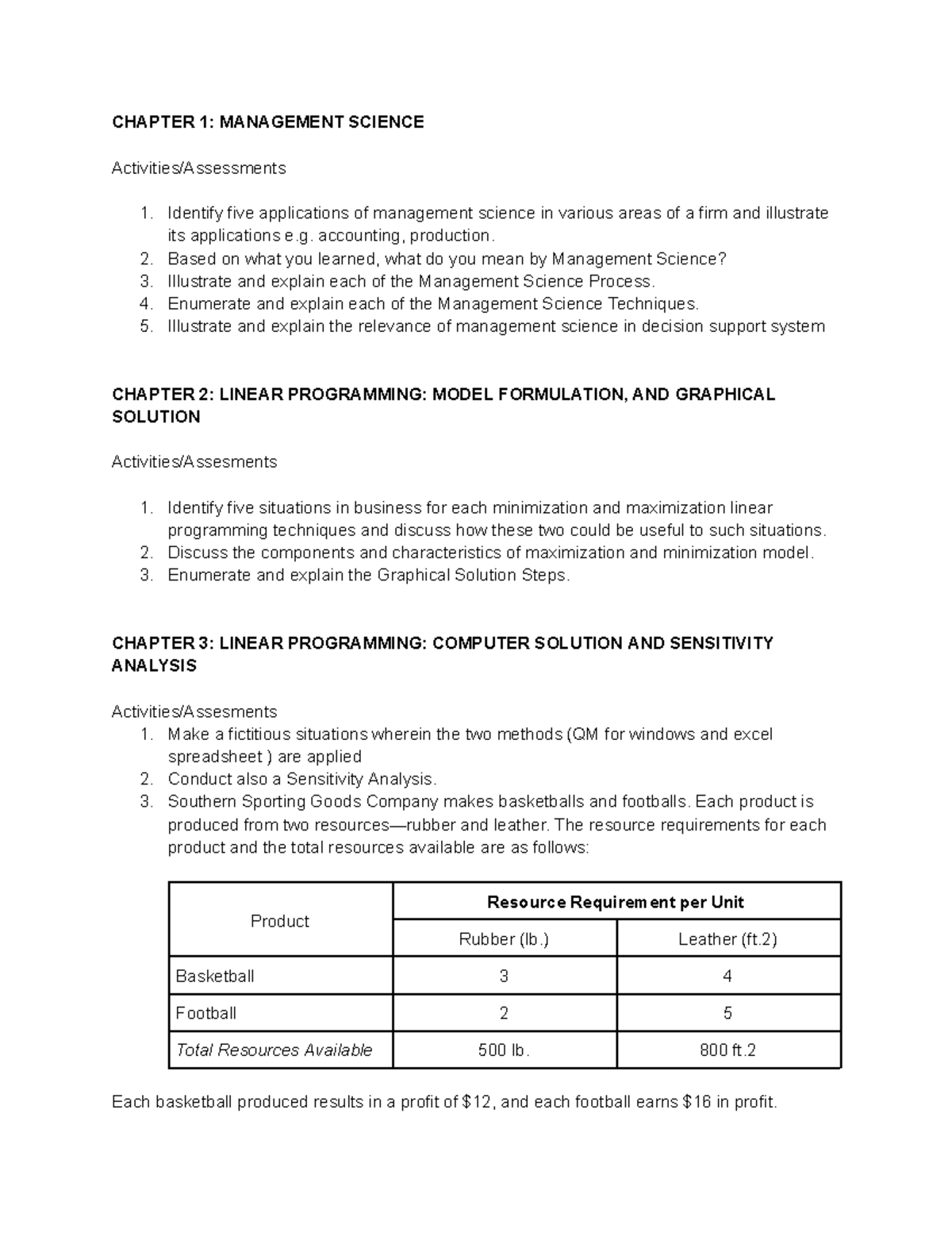 Activities - Problem solving in managament science - CHAPTER 1: MANAGEMENT SCIENCE - Studocu