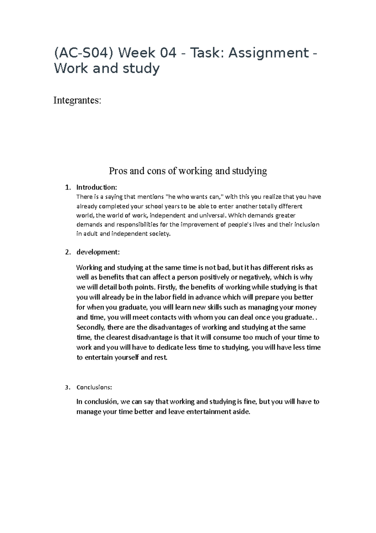 Trabajo semana 4 ingles - (AC-S04) Week 04 - Task: Assignment - Work ...