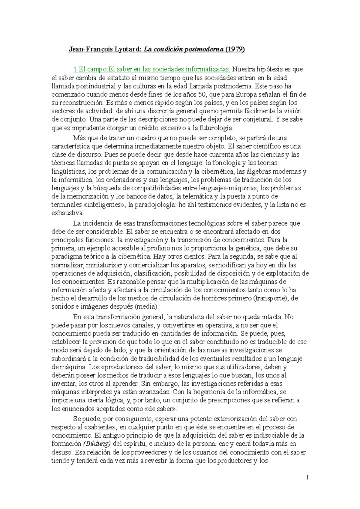 Lyotard Etica - Jean-François Lyotard: La condición postmoderna (1979 ...