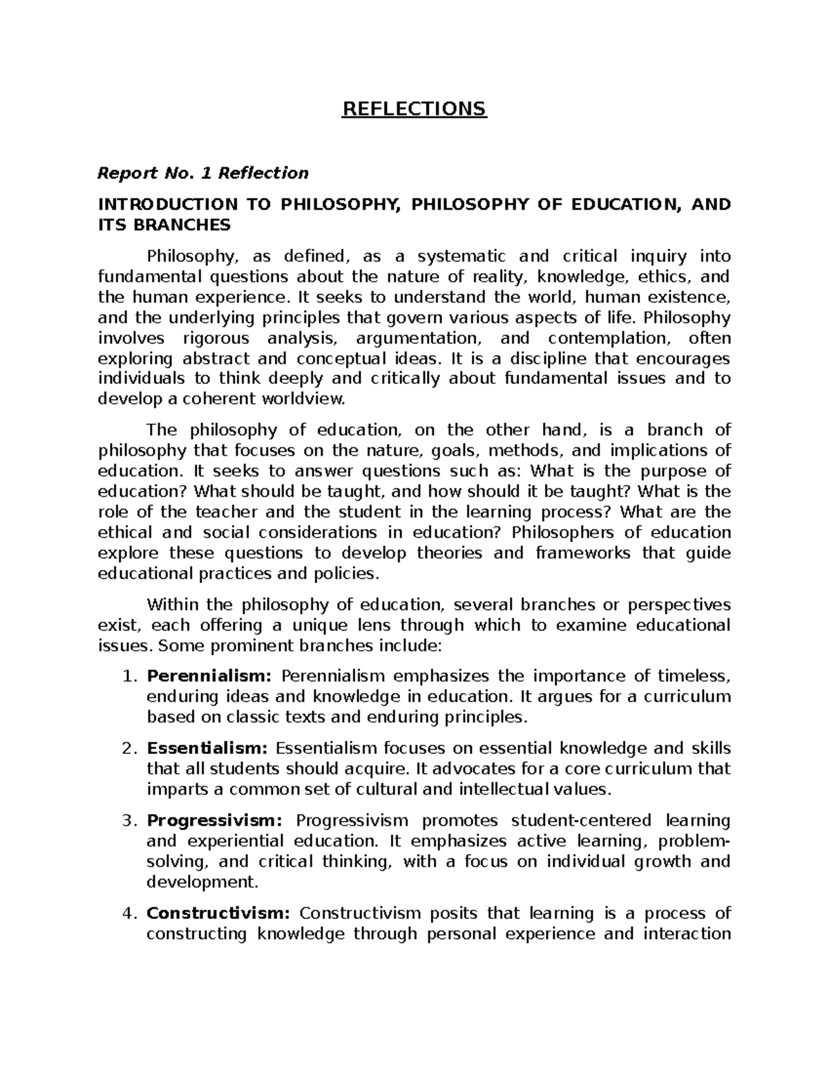 Reflections - This will help you a lot. - REFLECTIONS Report No. 1 ...