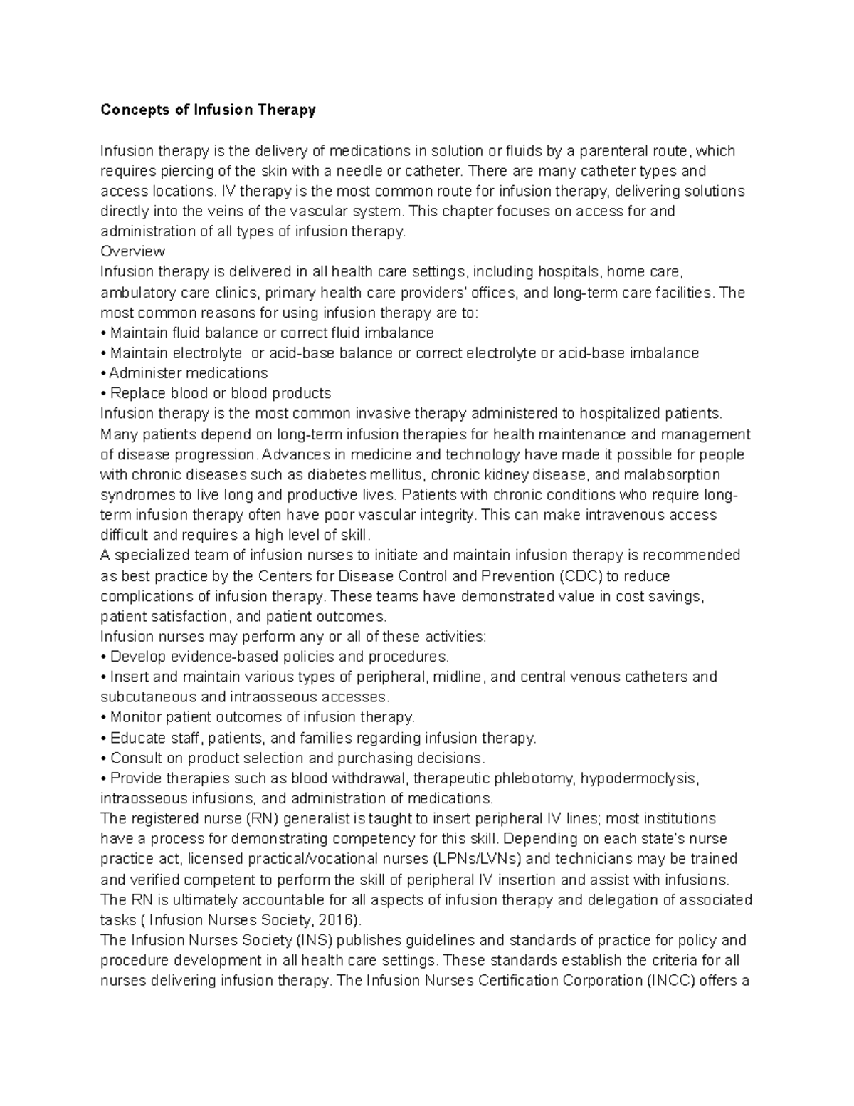 Unit 3, Chapter 15 - Ignatavicius Med-Surg Nursing Notes - Concepts of ...