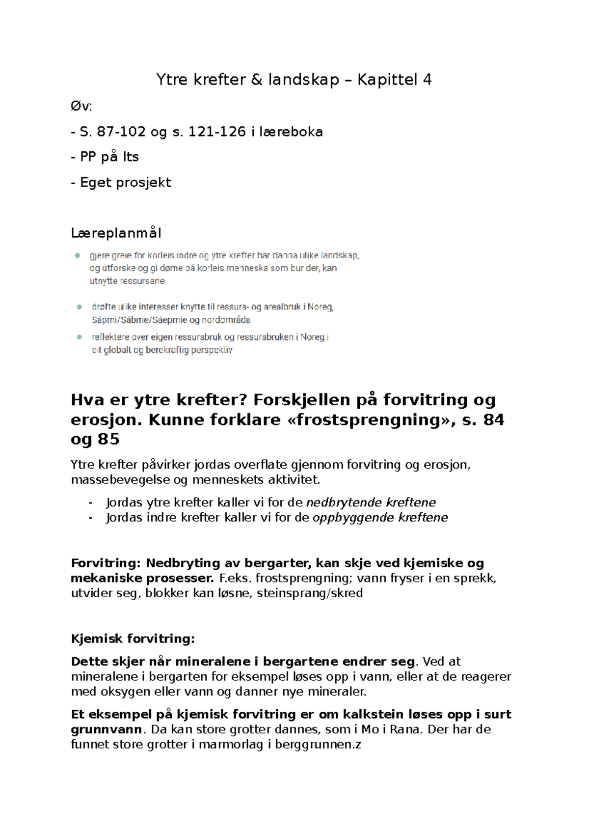 Ytre krefter - Geografi prøve Kap. 4 Pensum til prøve - Ytre krefter ...