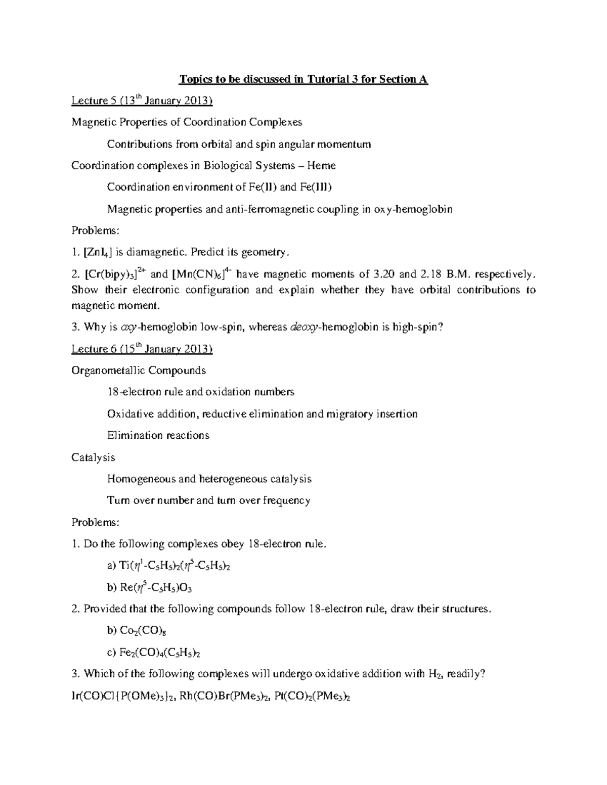 Tut3A - Topics to be discussed in Tutorial 3 for Section A Lecture 5 ...