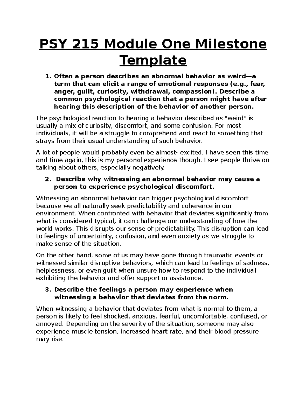 ABNORMAL PSY 215 MOD ONE - PSY 215 Module One Milestone Template 1 ...