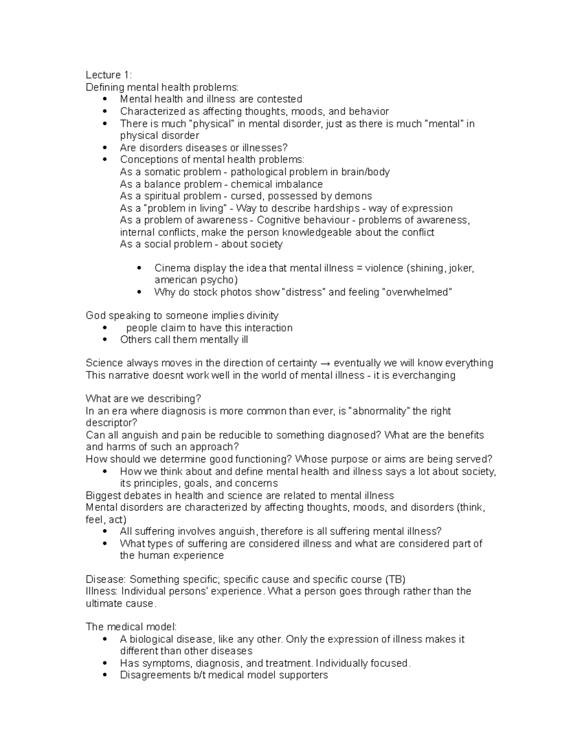 1cc3 test 1 - Notes for first test - Lecture 1: Defining mental health ...