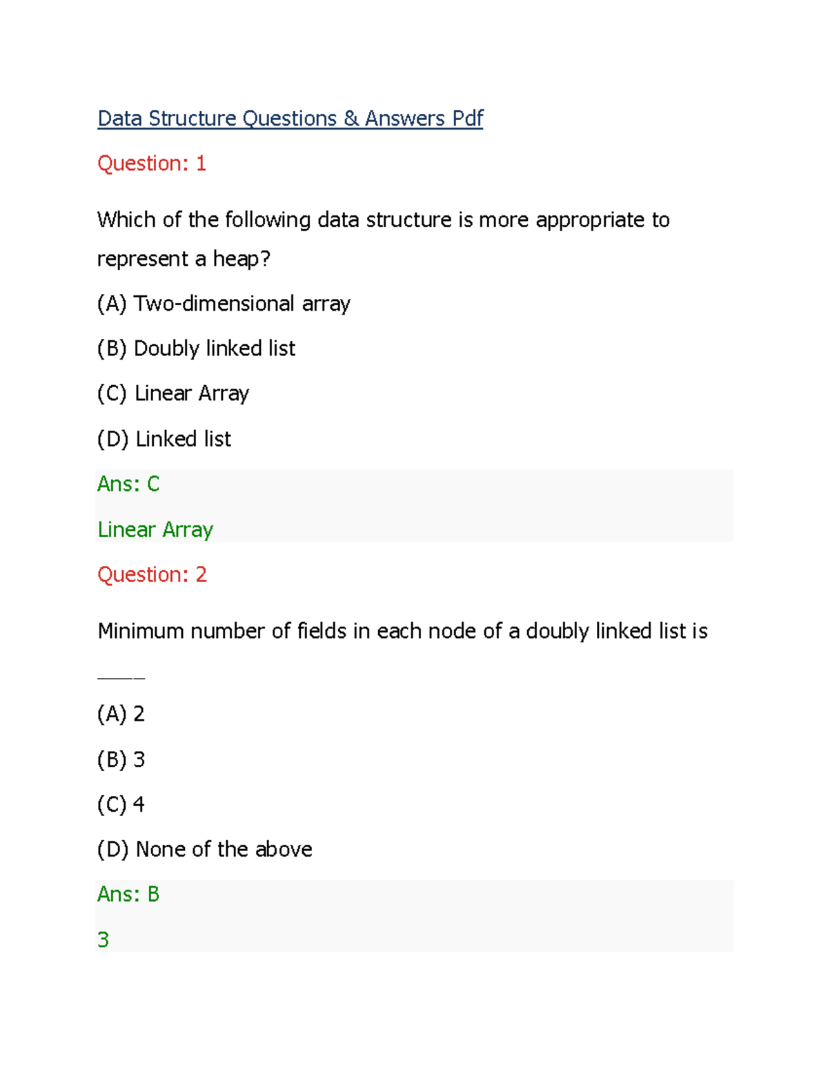 Data Structure Questions Answers Data Structure Questions And Answers Pdf Question 1 Which Of