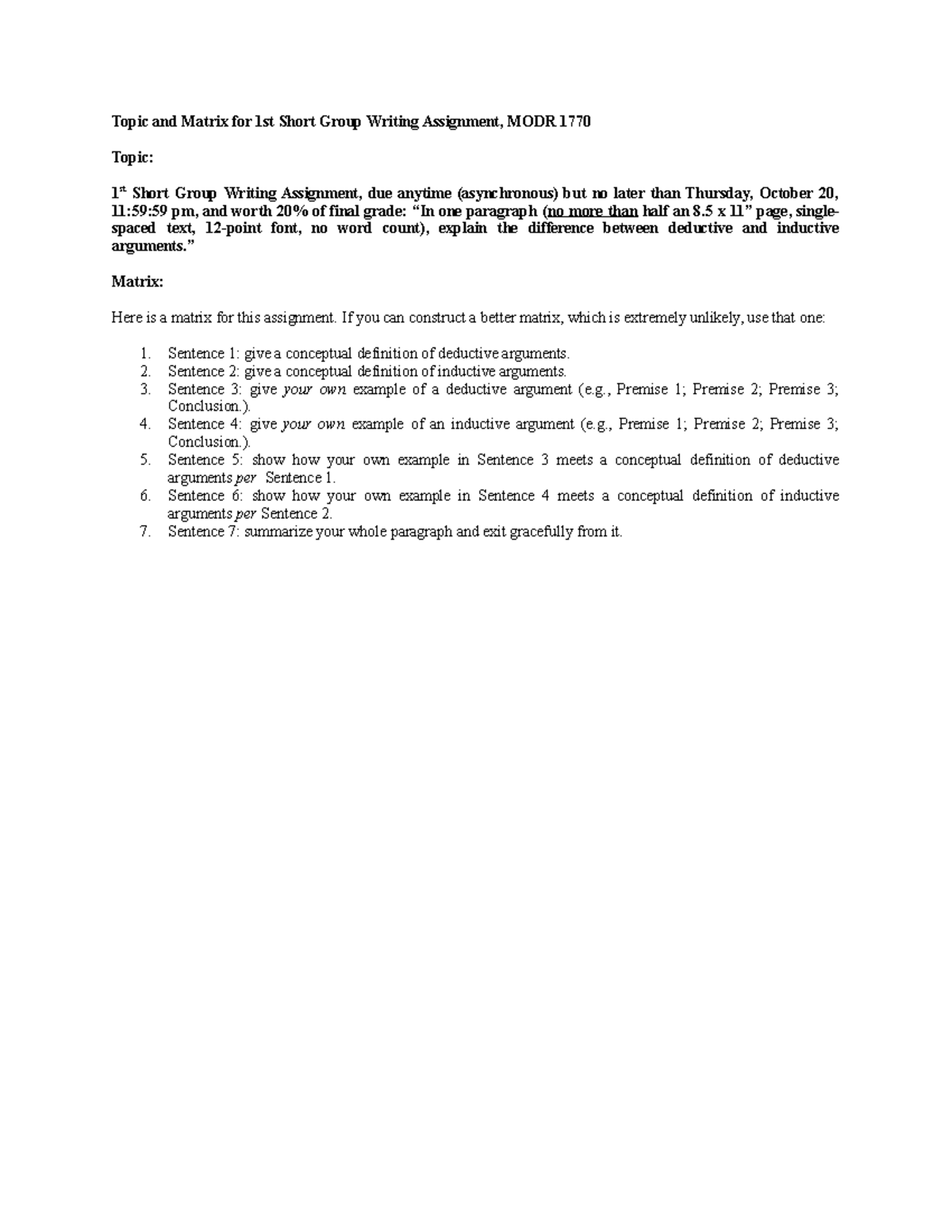 Topic and Matrix for 1st Short Group Writing Assignment - ” Matrix ...