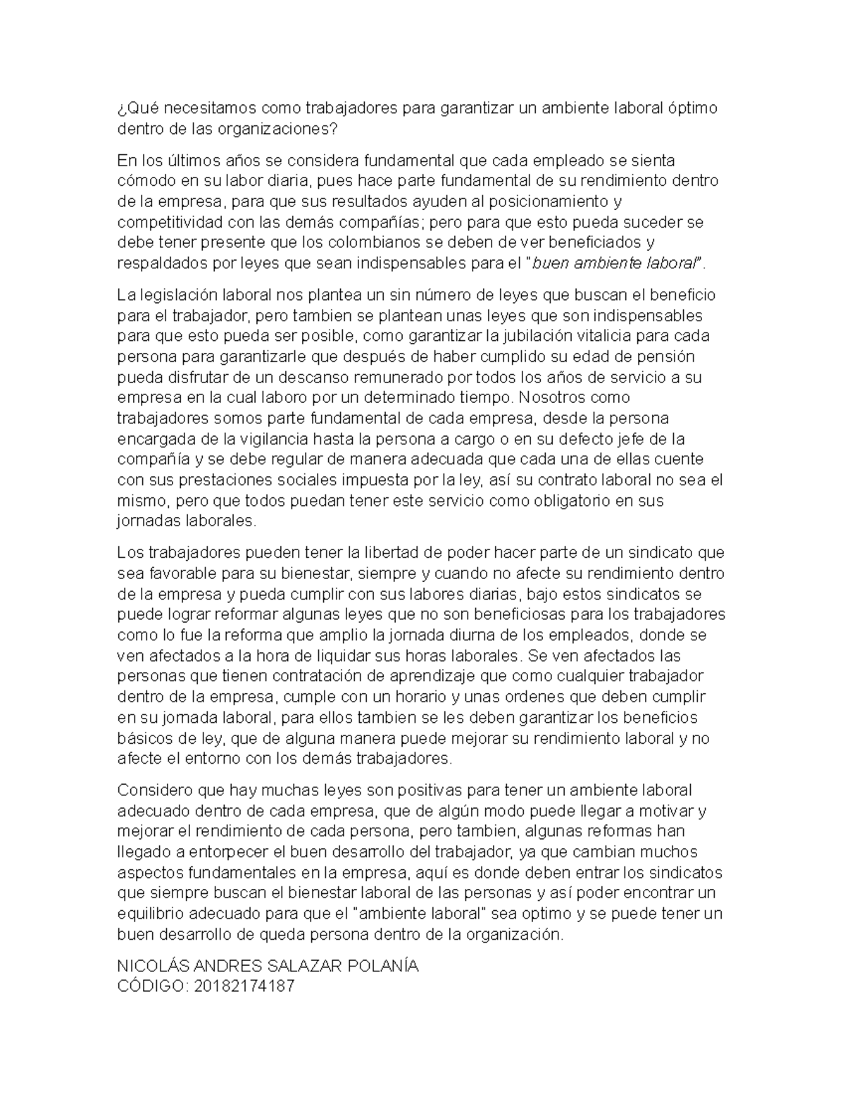 Ensayo Legislacion Laboral - ¿Qué necesitamos como trabajadores para ...