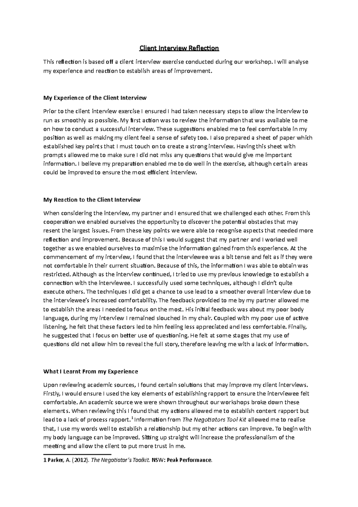 Client Interview reflection - Client Interview Reflection This ...