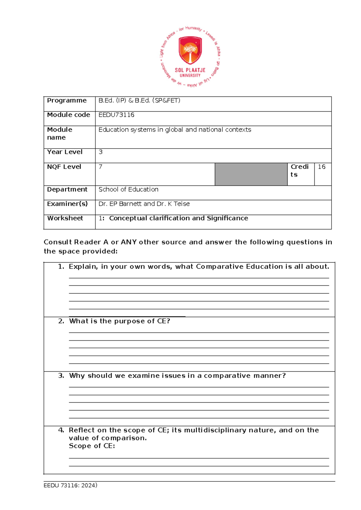 Worksheet 1 Conceptual clarifications - Programme B. (IP) & B. (SP&FET ...