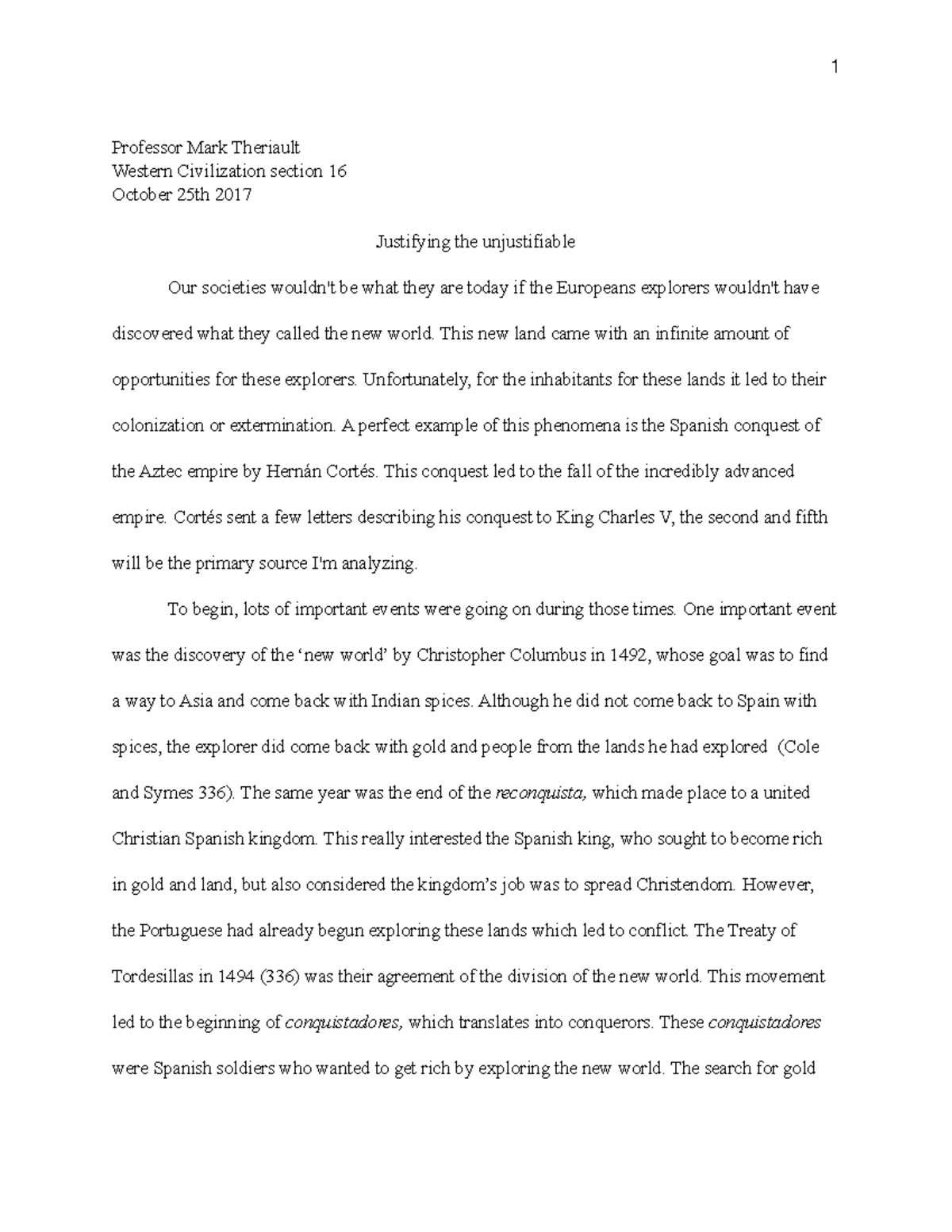 Western civ term paper - Professor Mark Theriault Western Civilization ...