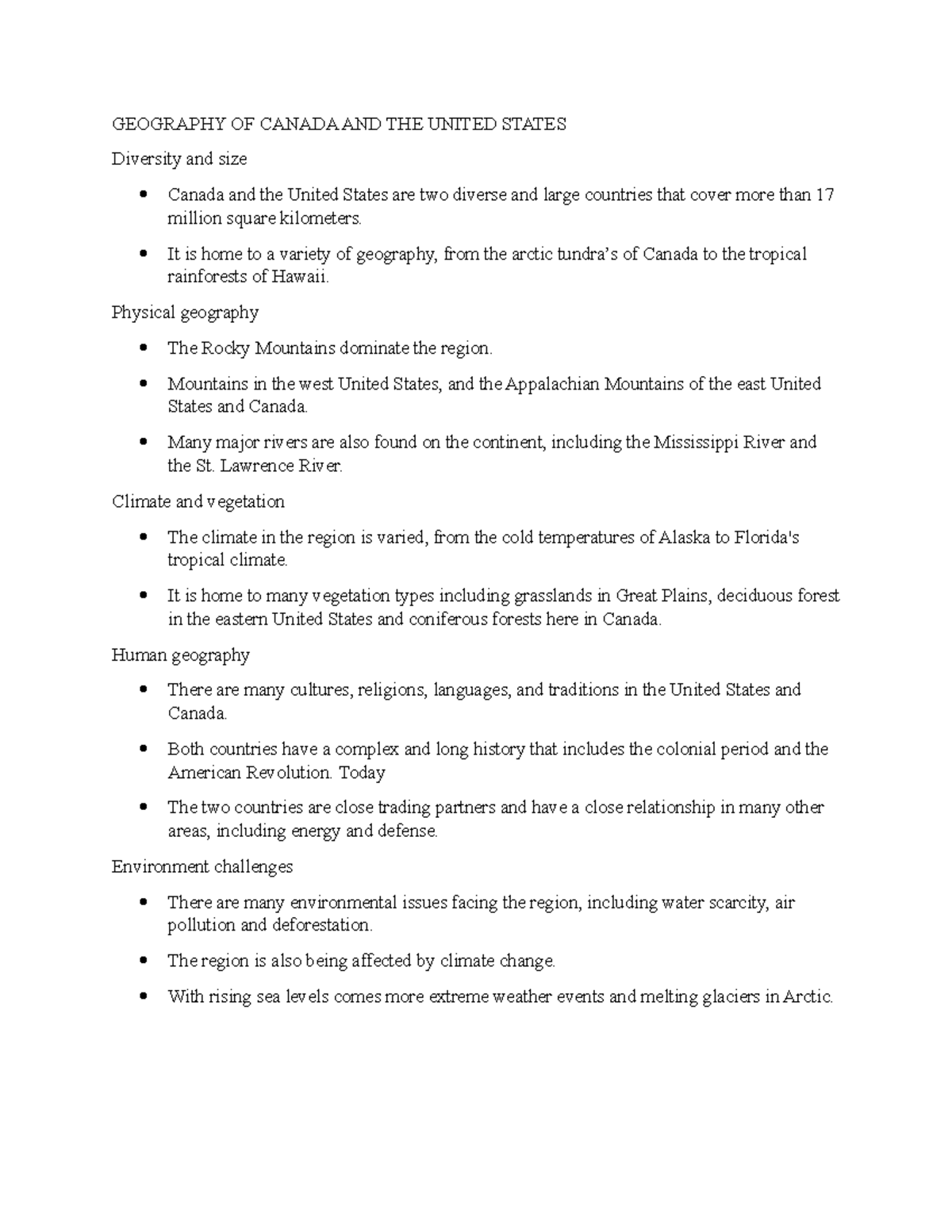 GEG 101 Notes 18 - GEOGRAPHY OF CANADA AND THE UNITED STATES Diversity ...