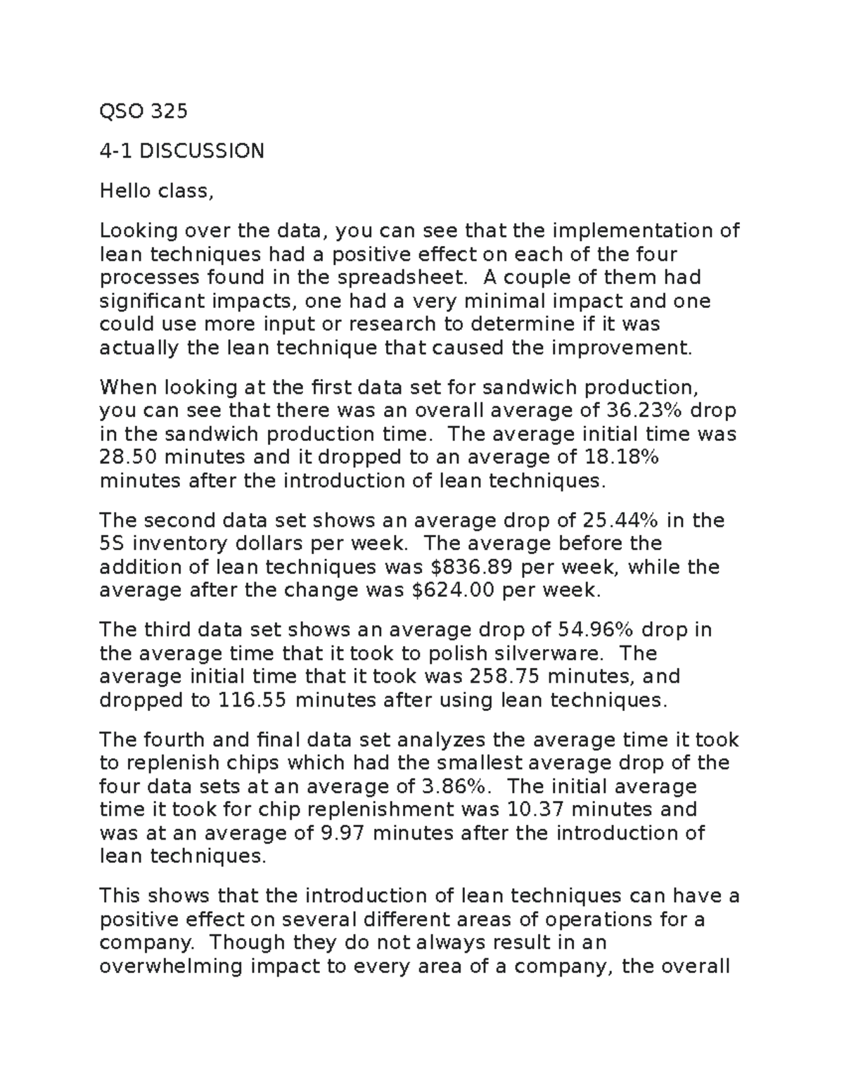 QSO 325 4-1 Discussion - QSO 325 4-1 DISCUSSION Hello class, Looking ...