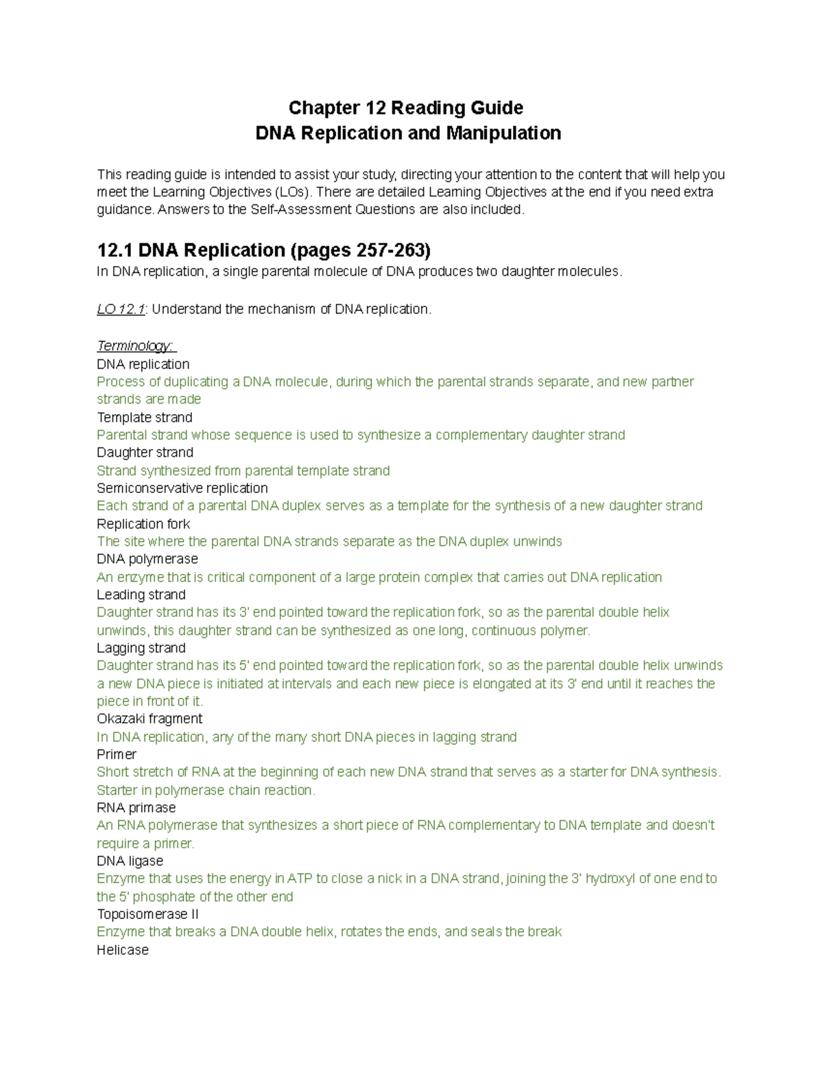 Chapter 12 Reading Guide - Chapter 12 Reading Guide DNA Replication and ...