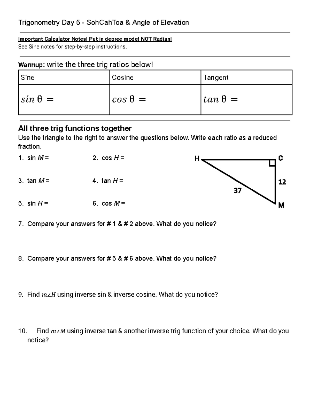 Day 5 - Soh Cah Toa & Angle of Elevation - Trigonometry Day 5 ...