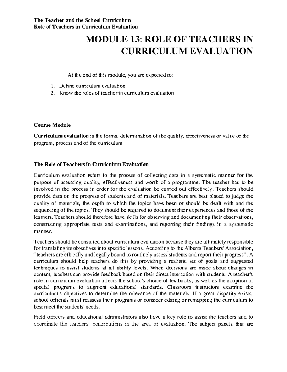 Roles of Teacher in a Curriculum Evaluation - Role of Teachers in ...