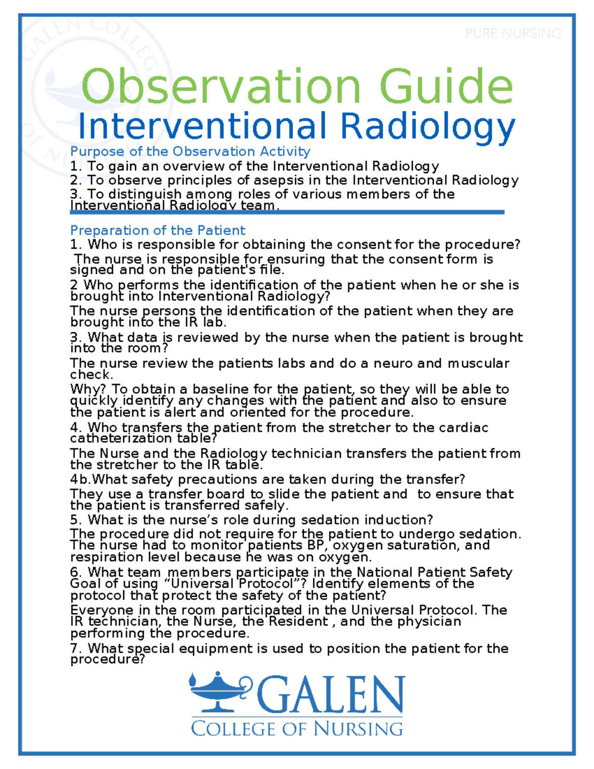 Observation Guide for IR April 19 - Observation Guide Interventional ...