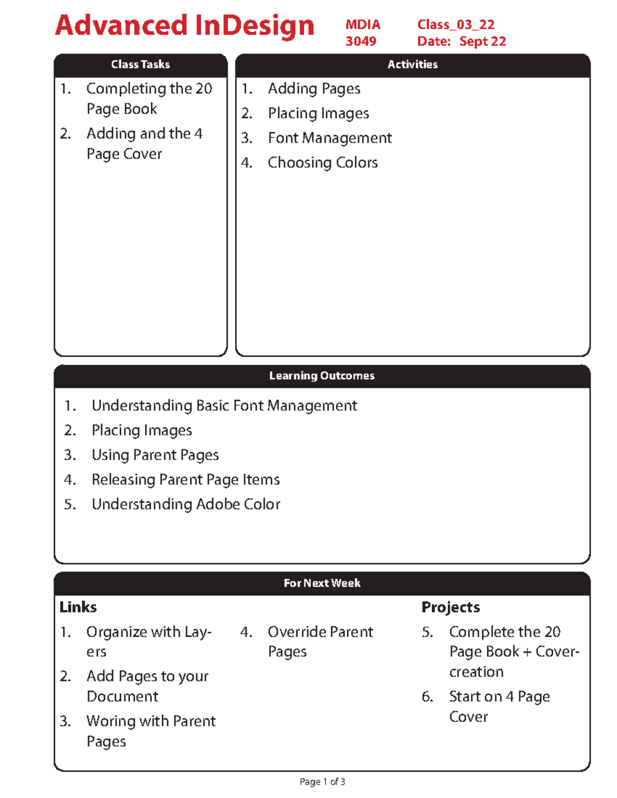 Class 03 22 - Advanced InDesign Class_03_ Date: MDIA 3049 Class Tasks ...